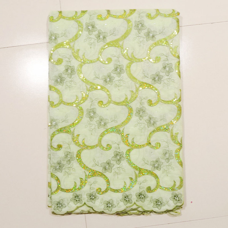 Green Net African Lace Fabric With Stones , Clothing