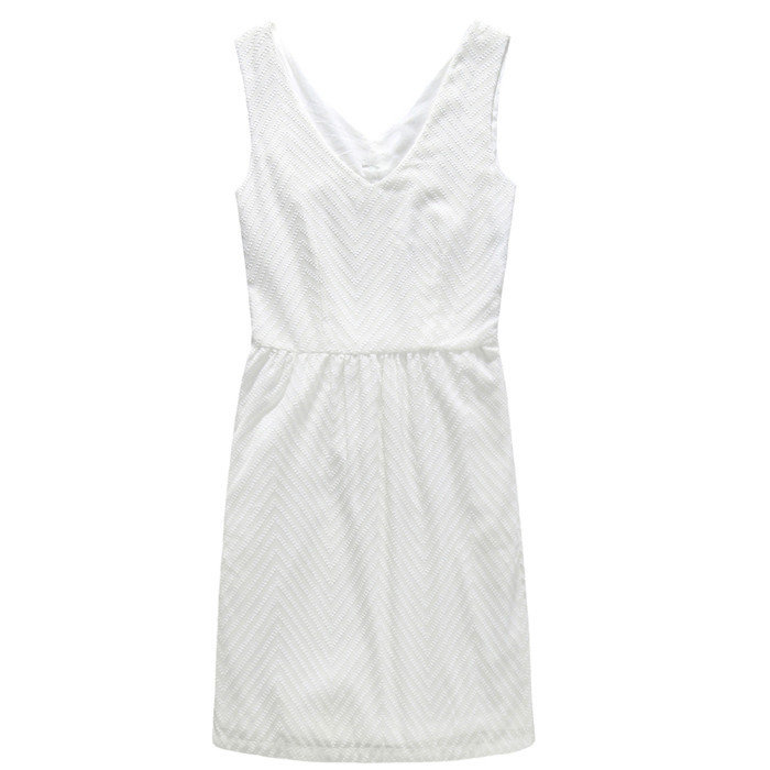 Cotton white female Sleeveless deep v neckline dress for party , prom