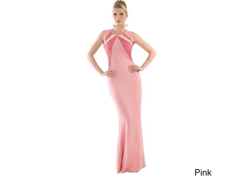 Sexy Slim Fit Tri-Tone Sleeveless Evening Gown With Round Neck Formal Maxi Dress