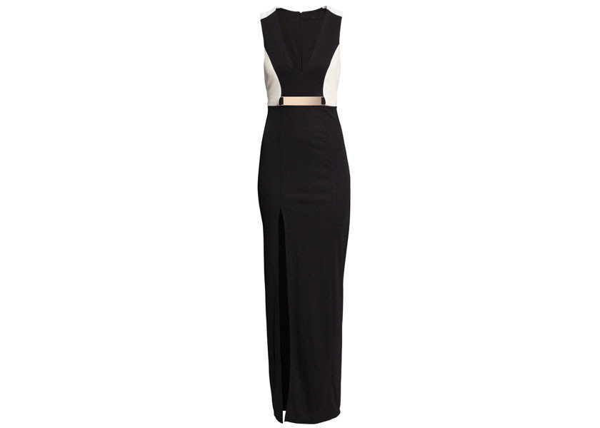 V-Neck High Split Evening Party Dress / Invisible Zipper Adjustable Strap Dress