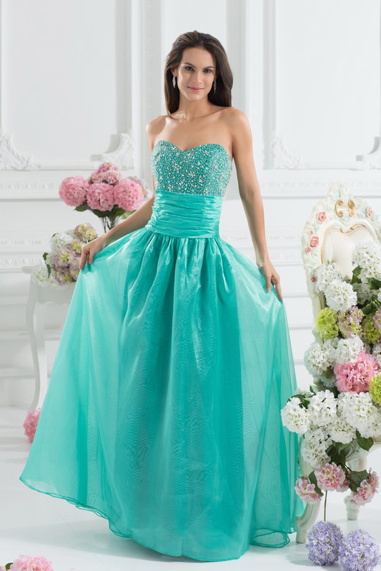 Vintage Sweetheart A Line Hunter Womens Party Dresses , Long Organza Evening Dresses