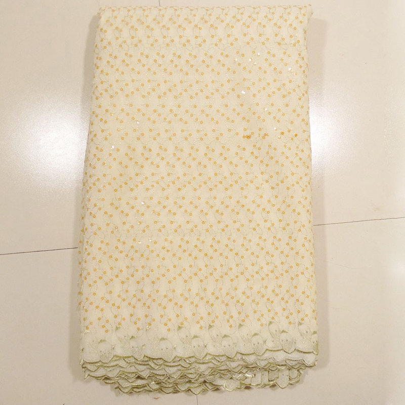 Beige African Embroidery Lace Fabric For Wedding Dress Customized / OEM