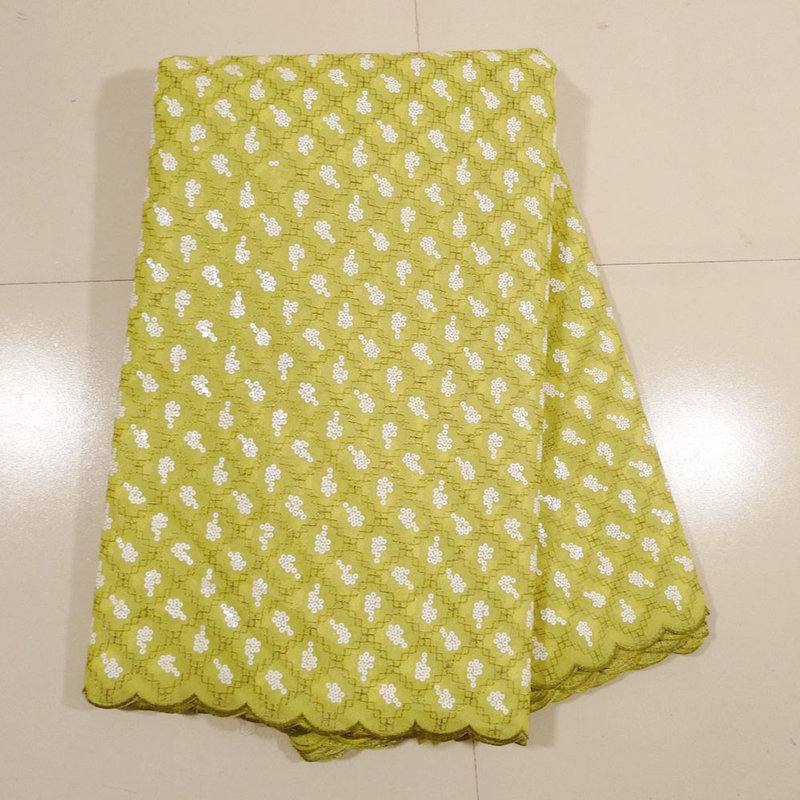 Yellow African Embroidery Lace Fabric , Embroidered