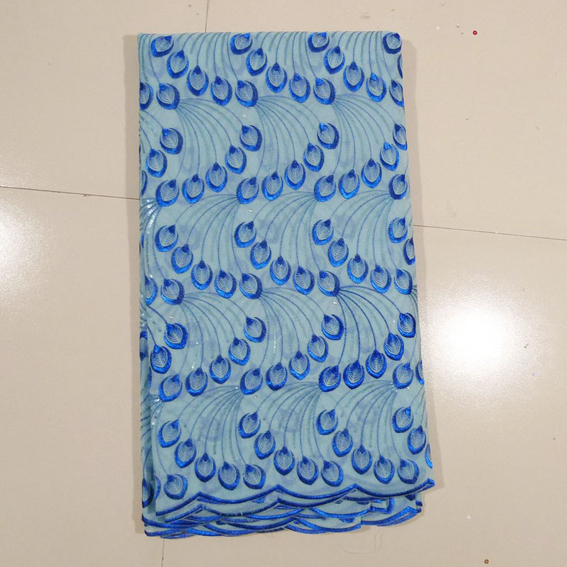 Blue White African Embroidery Lace Fabric For Lingerie
