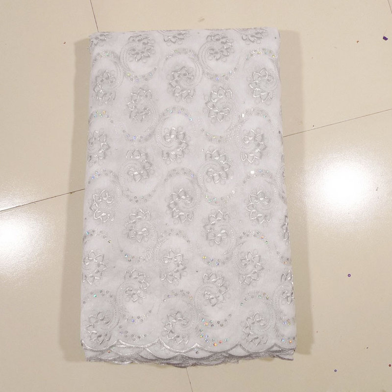 Wedding Dress African Embroidery Lace Fabric , Beige White