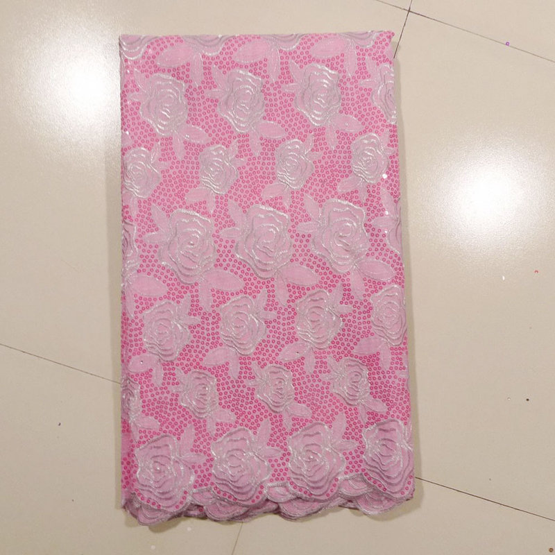 Pink African Embroidery Lace Fabric , Primer Shirt