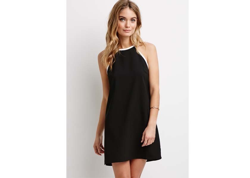 Contrast Trimmed Halter Casual Womens Dresses / Summer Black Shift Dress