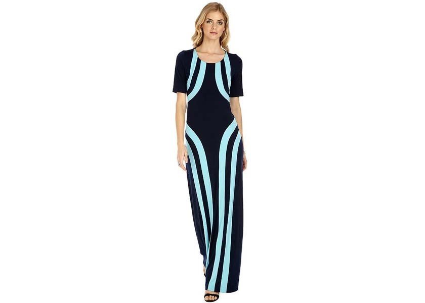 Elbow Sleeves Colorblock Casual Womens Dresses / Scoopneck Noticed Maxi Dress