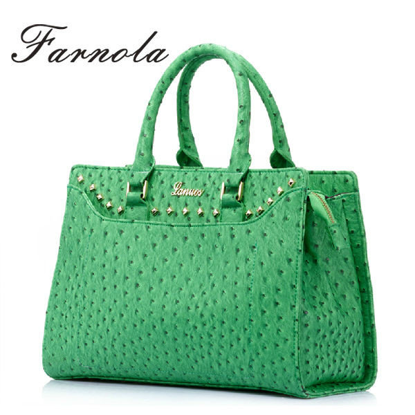 faux ostrich skin leather bag, ostrich embossed genuine leather handbags