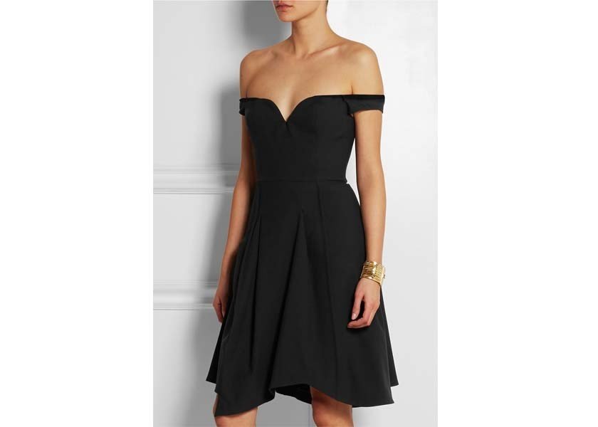 Summer Off Shoulder Evening Party Dresses For Women / Black Crepe Mini Dress