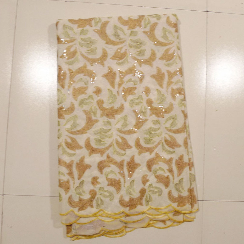Beige African Embroidery Lace Fabric , Ladies Clothing