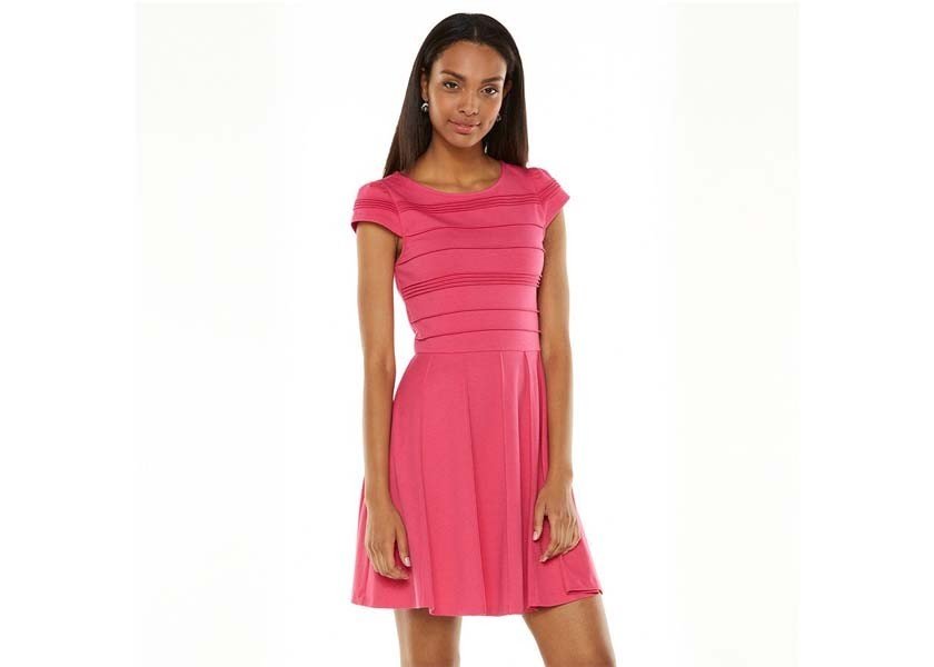 Flare Crewneck Casual Womens Dresses with Back Zipper Cap sleeves