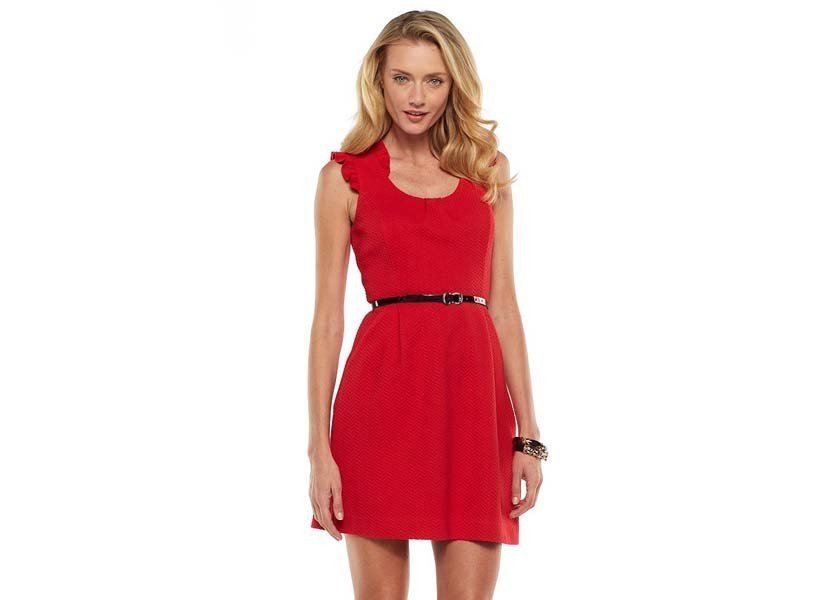 Ruffle Trim Textured Casual Womens Dresses Scoopneck Sleeveless Short Dress