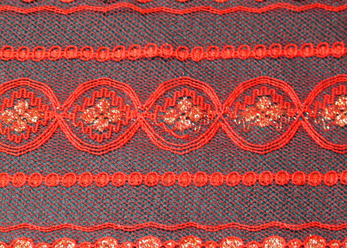 Eco-Friendly Metallic Lace Fabric Red , Elastic Lace Material CY-LW0208
