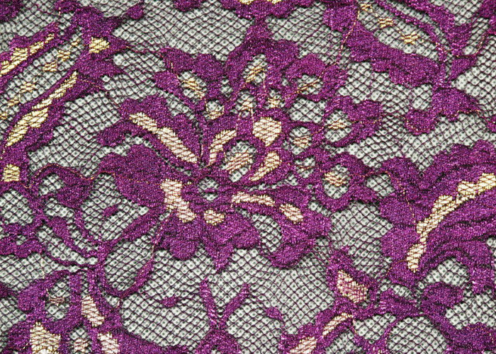 Fashion Metallic Purple Stretch Lace Fabric Watersoluble OEM / ODM CY-LW0219