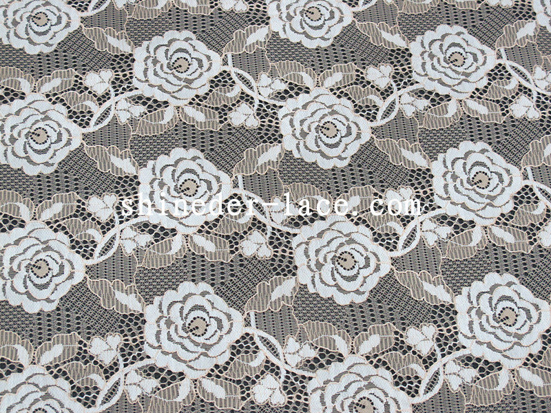 Rose Design Pattern Nylon Lace Fabric 150cm Light Yellow / White SYD-0181