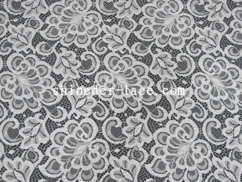 150cm Width Nylon Lace Fabric White Flower Design For Dress SYD-0185