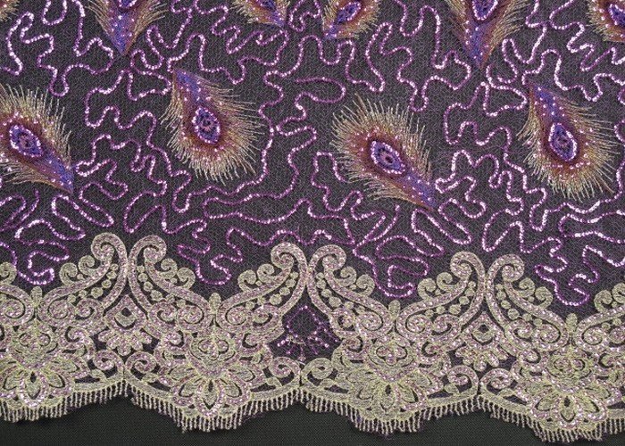 Elegant Embroidery Beaded Lace Fabric for Garment Trimming CY-XP0010