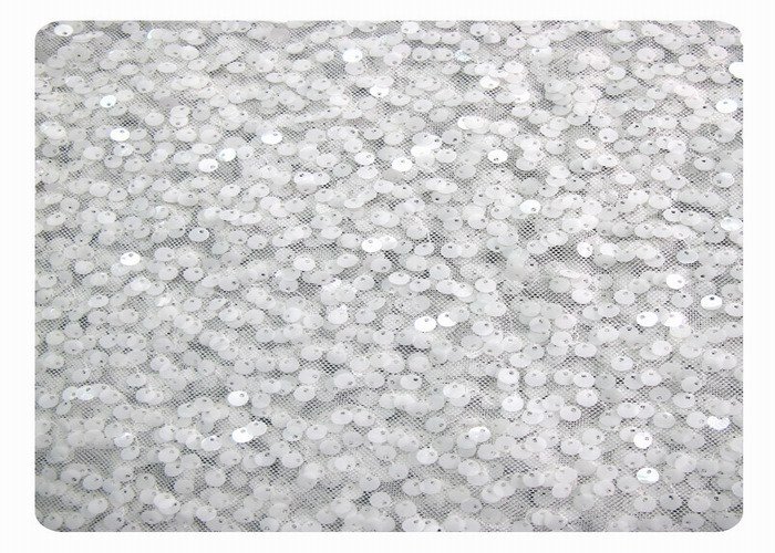White Beaded Lace Fabric