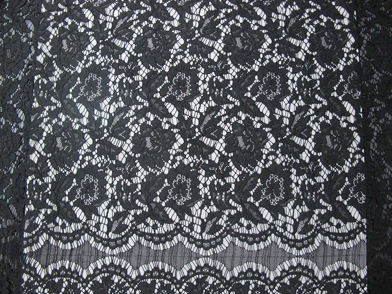 Black Nylon Corded Lace Fabric Floral Knitted Shrink-Resistant
