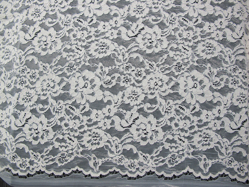 White Bridal Corded Lace Fabric Knitted Cotton Nylon Rayon Lace For Clothing
