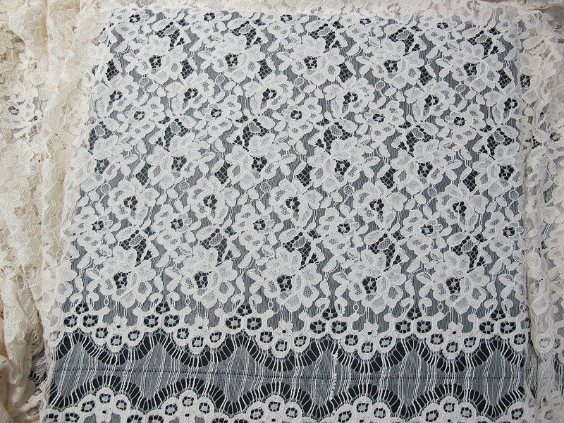 Eyelash Corded Lace Fabric White Floral / Nylon Rayon Heavy Lace Material
