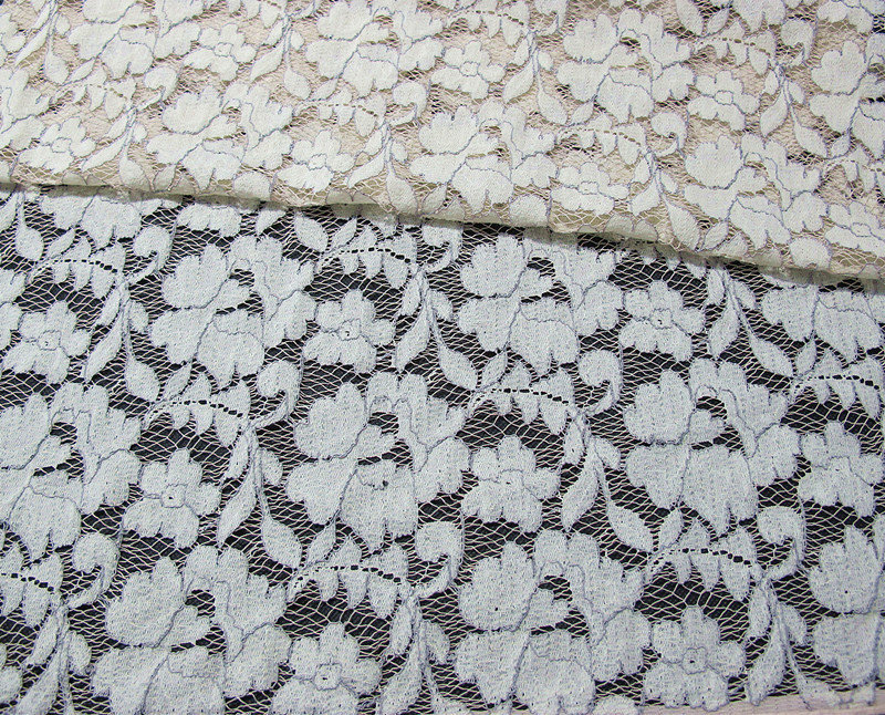 Grey Elastic Cord Lace Material / Floral Viscose Nylon Cotton Fabric CY-DK0011