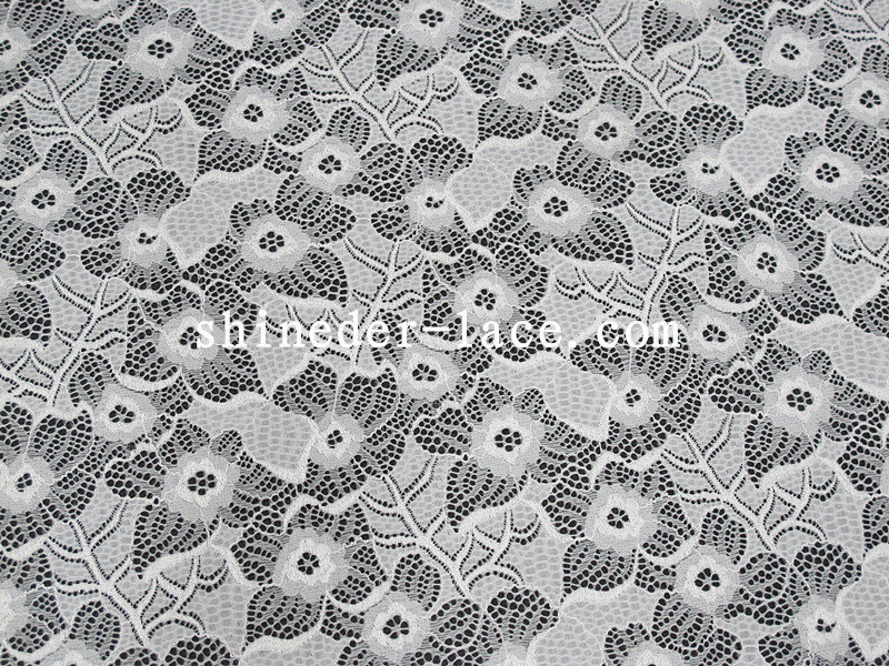 White Nylon Spandex Stretch Lace Fabric With Flower Design For Garment SYD-0186