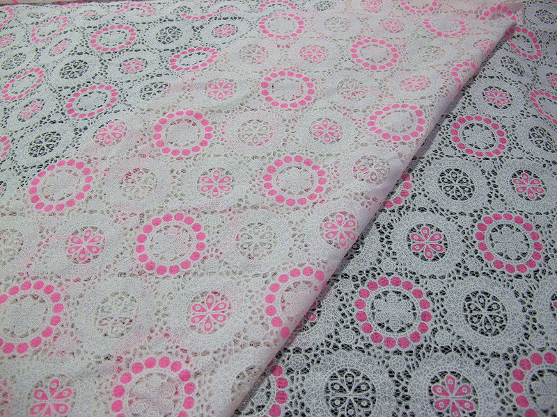 Pink Geometric Polyester Lace Fabric Cotton Burnout Allover Lace for Lady Clothes(CY-DK0041)