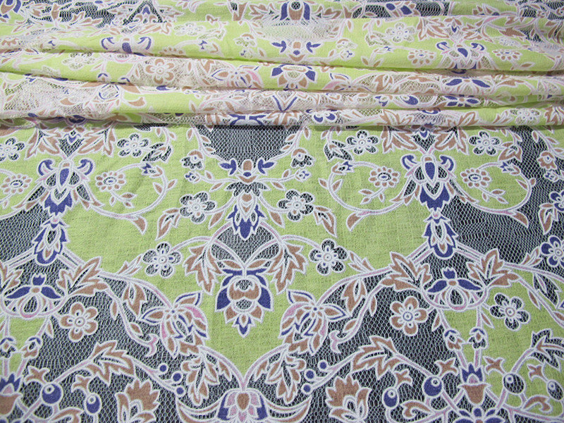 Colored Unique Floral Polyester Lace Fabric Cotton with Burnout Curtain Lace and Eco-friendly Dyeing(CY-DK0045)