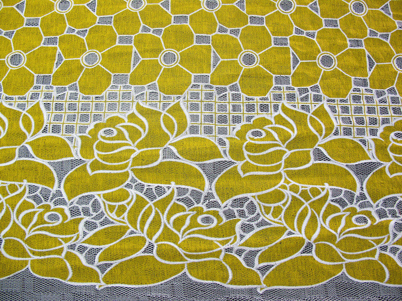 Cotton Yellow Polyester Lace Fabric Floral with Eco-friendly Dyeing(CY-DK0032)