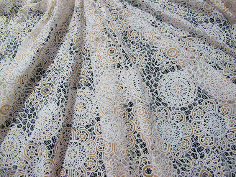 White Cotton Polyester Lace Fabric Thick Geometric Burnout Lace for Dress Decoration(CY-DK0023)
