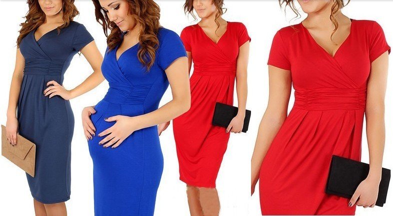 Elegant Celebrity V-neck Short Sleeve Knee-length Cotton Casual Bodycon Women Dresses