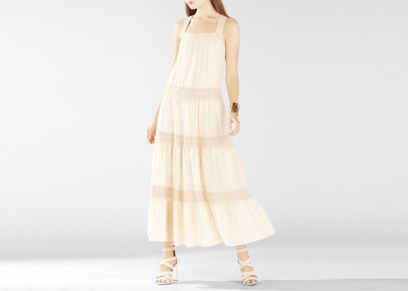 Lace Insert Tiered Sundress In  A-line Silhouette / Casual Dress For Women