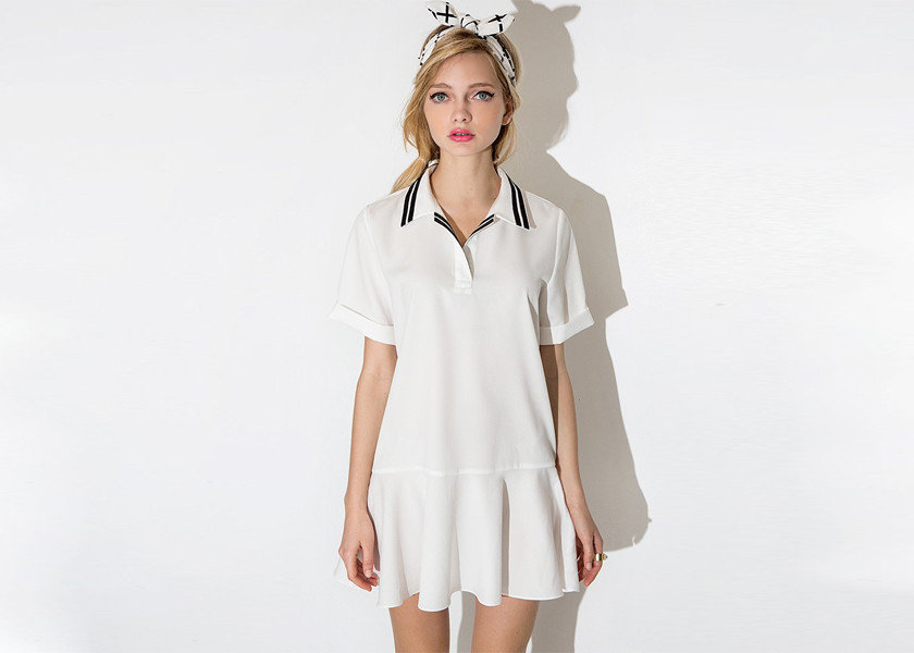 Polo Ladies Flared Dress Striped Varsity Collar With Plus Size
