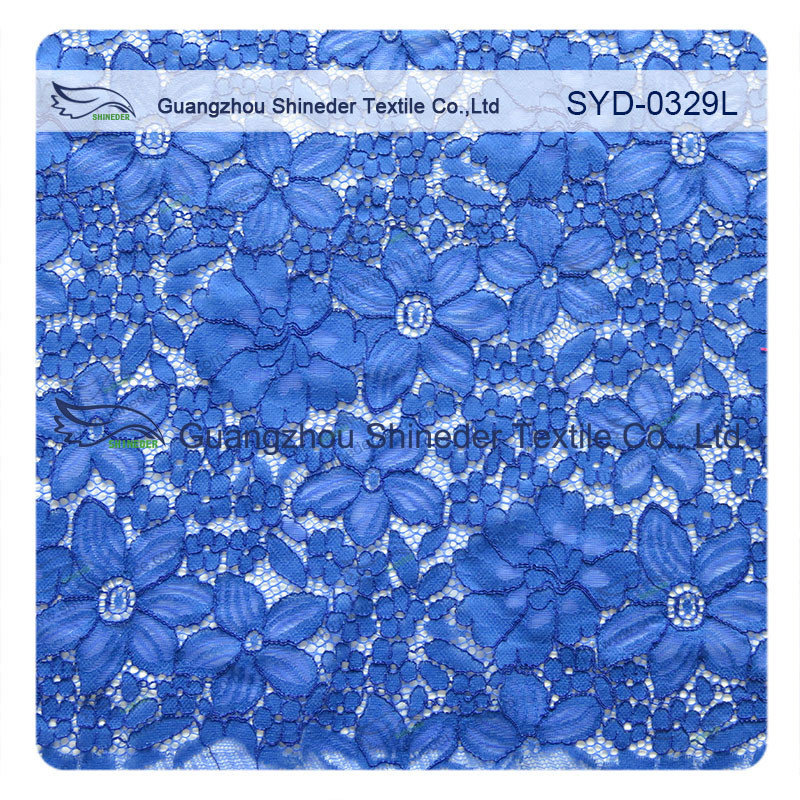 Blue Corded Lace Fabric For Wedding Dresses / High Fashion Lace Fabrics