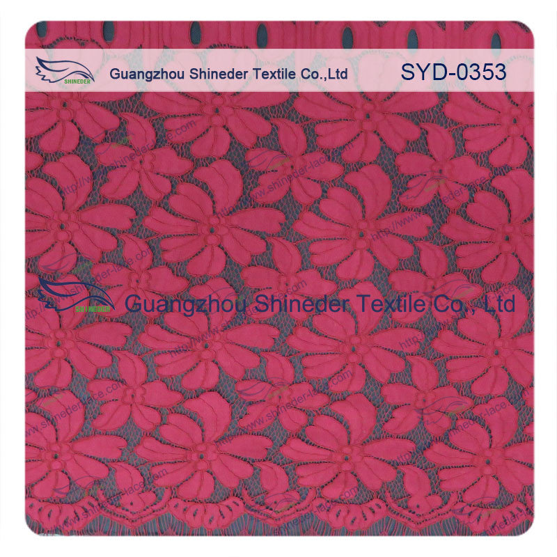 Red Nylon Corded Fashion Swiss Wedding Dress Lace Fabric , Embroidered