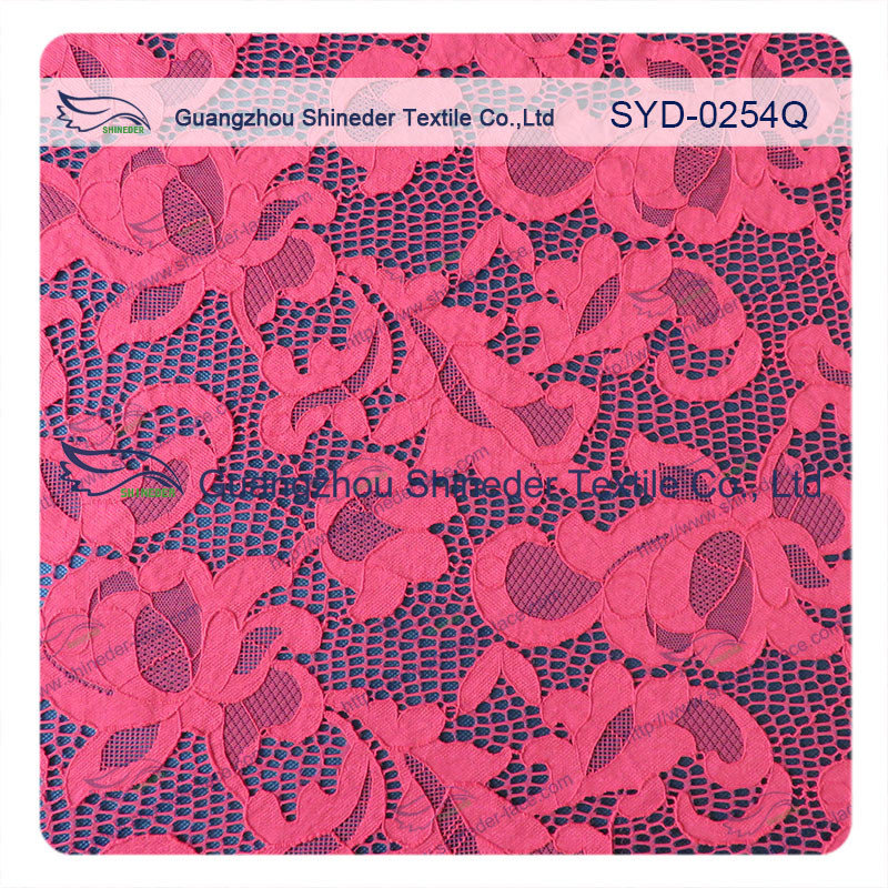 Fashion Red Elastic Guipure Embroidery Lace Fabric For Wedding Dresses