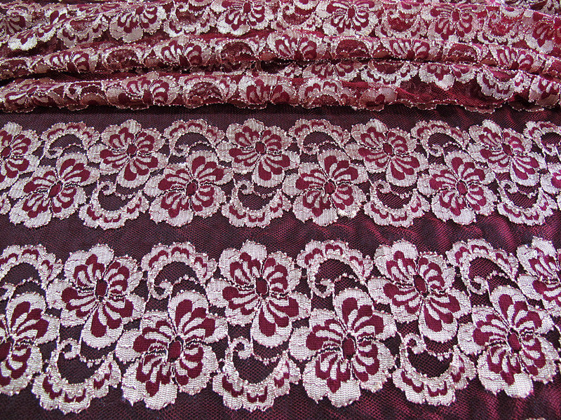 Wavy Floral Elastic Lace Fabric Eco-friendly Dyeing For Evening Dress CY-DK0037