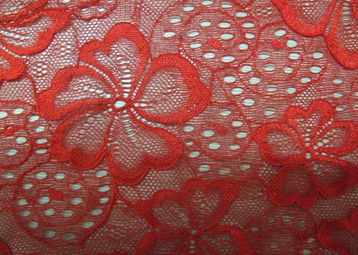 Red Embellished Stretchable Trim Lace Fabric Wedding Gown Designers