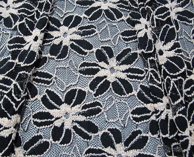 Black / White Knitted Elastic Lace Fabric For Lady Garment Sunflower Pattern CY-DK0008
