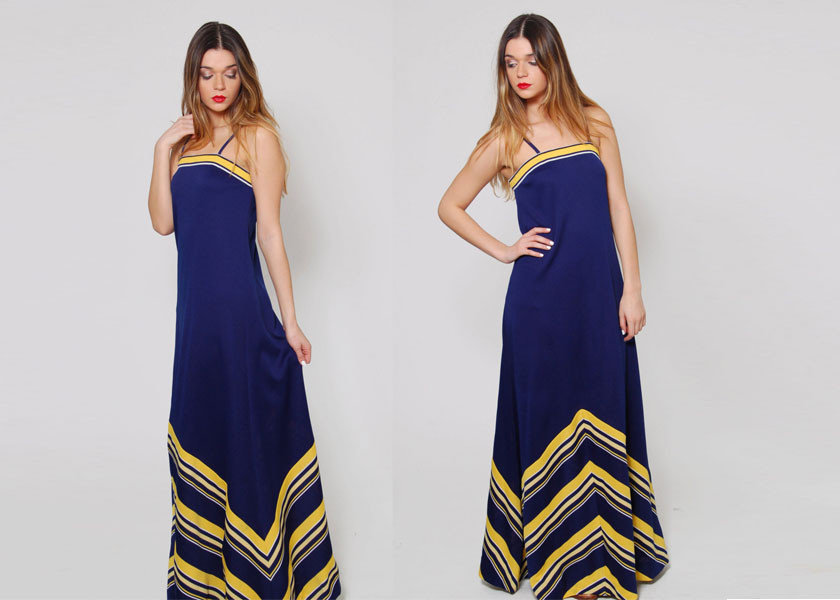 Chevron Stripe Navy Dress Blue Sleeveless Nautical Anti-Wrinkle