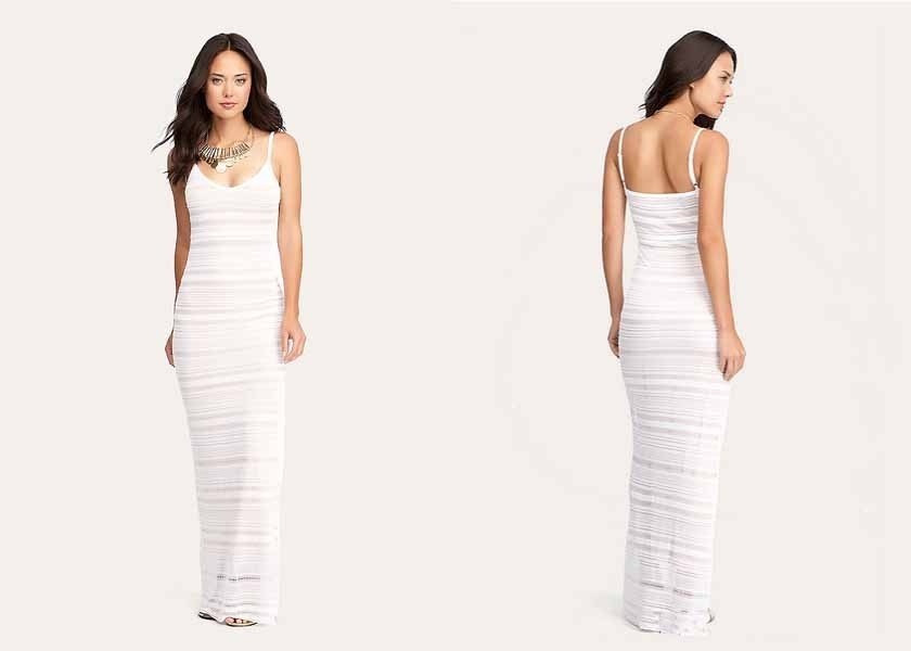 Semi Sheer Stripes Long Casual Summer Dresses Plunging Neckline