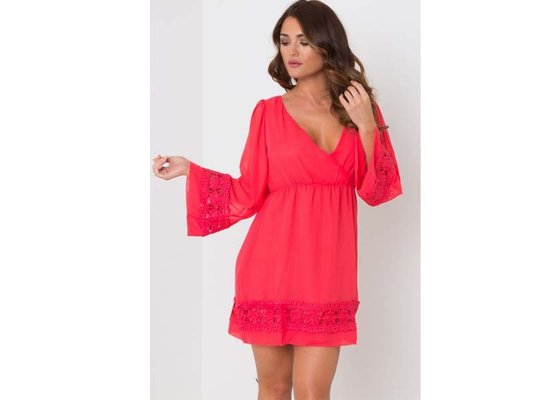 Summer White Casual Crochet Long Sleeve Dress With Deep V-Neck