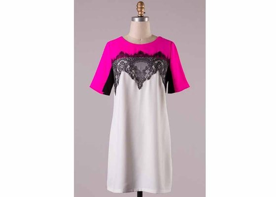 Short Sleeve Woven Casual Womens Dresses Breathable With Lace Shift