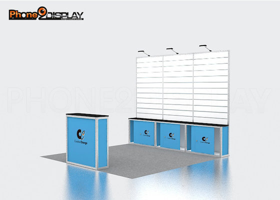 Creative Design Slatwall Trade Show Booths Tension Fabric Material With Lights