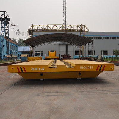 Flat transport carriage powered by busbar with steel frame on railways