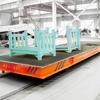 Electric railroad transfer vehicle with steel frame for transportation