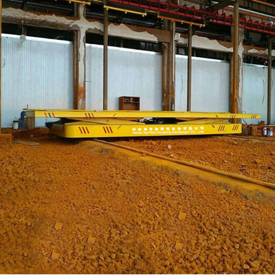 Railway wagon with lifting table for heavy load material trasnfer