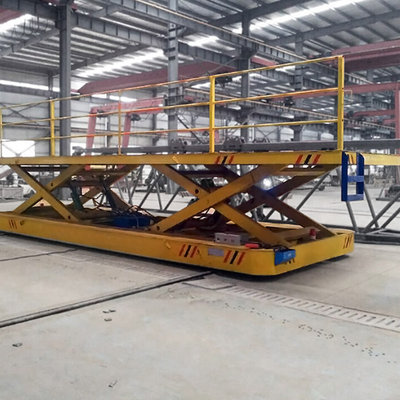 Railway wagon with lifting table for heavy load material trasnfer